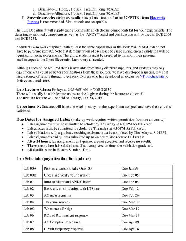 Syllabus_VT_ECE_2054_Spring2015 | PDF