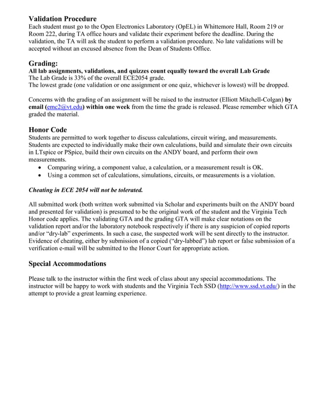Syllabus_VT_ECE_2054_Spring2015 | PDF