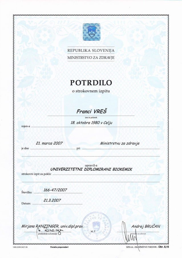 Potrdilo o strokovnem izpitu | PDF