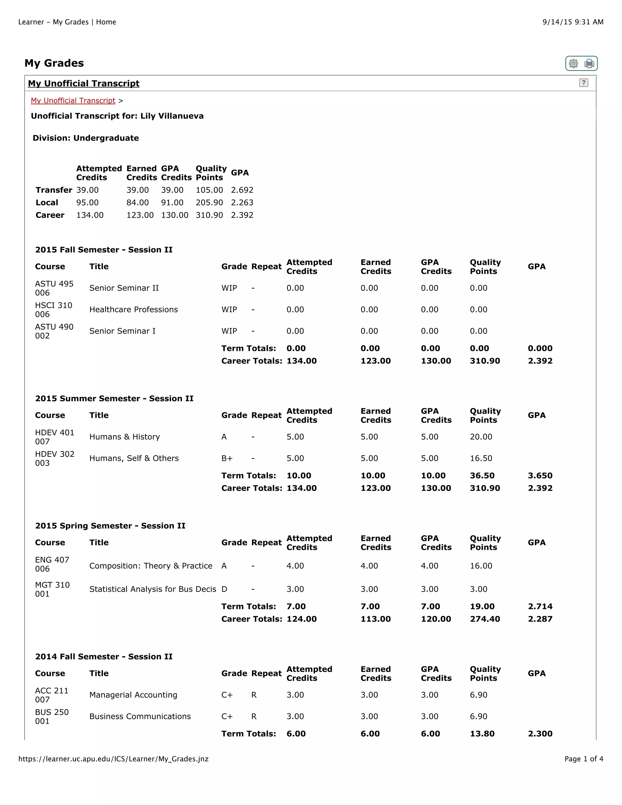 My_Unofficial_Transcript | PDF