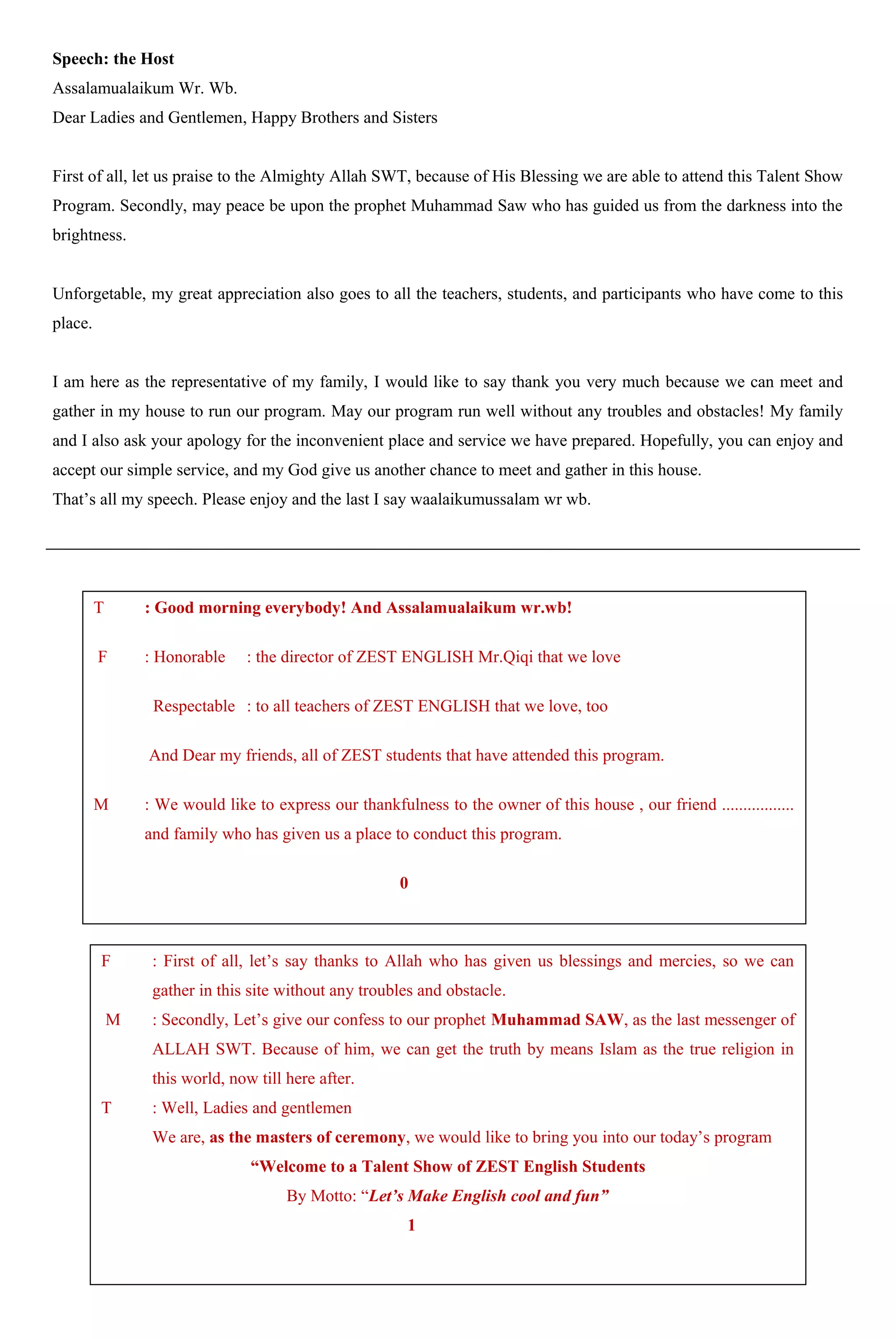 English MC n Host speech | DOC