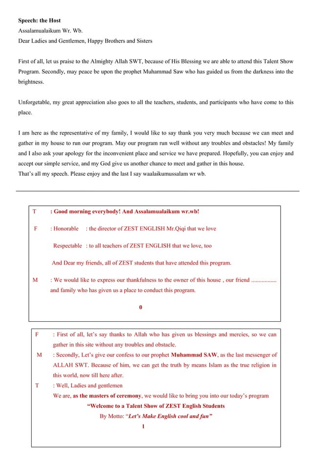 English MC n Host speech | DOC | Awards Shows | Events