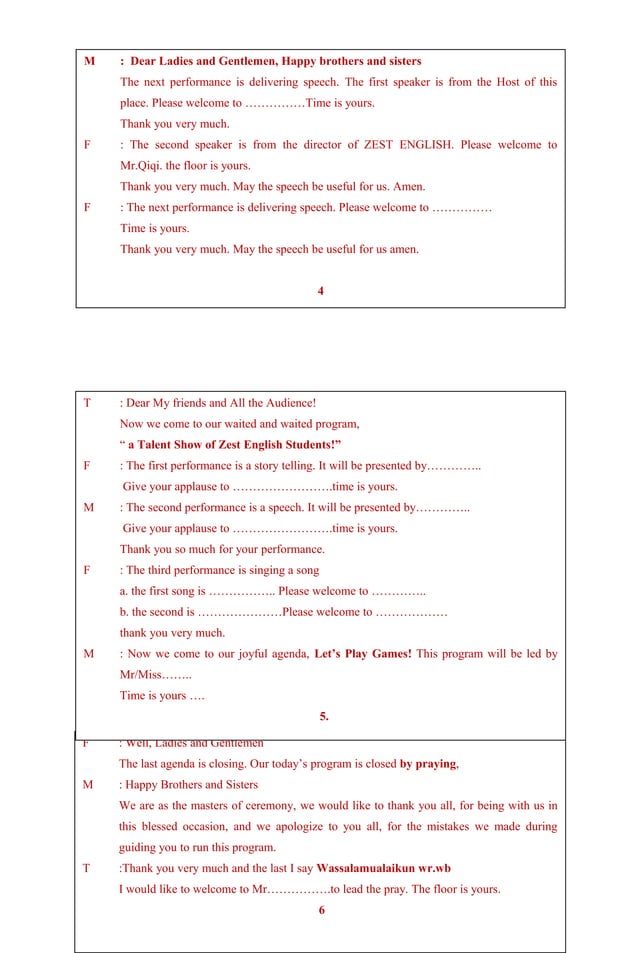 English MC n Host speech | DOC | Awards Shows | Events