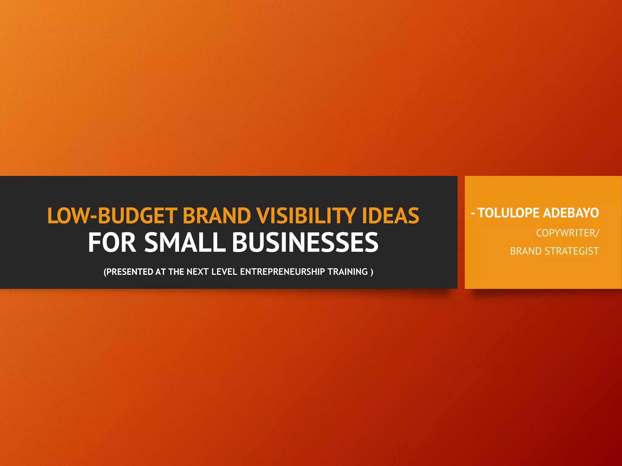 Low Budget BRAND VISIBILITY IDEAS for Small businesses new | PPT