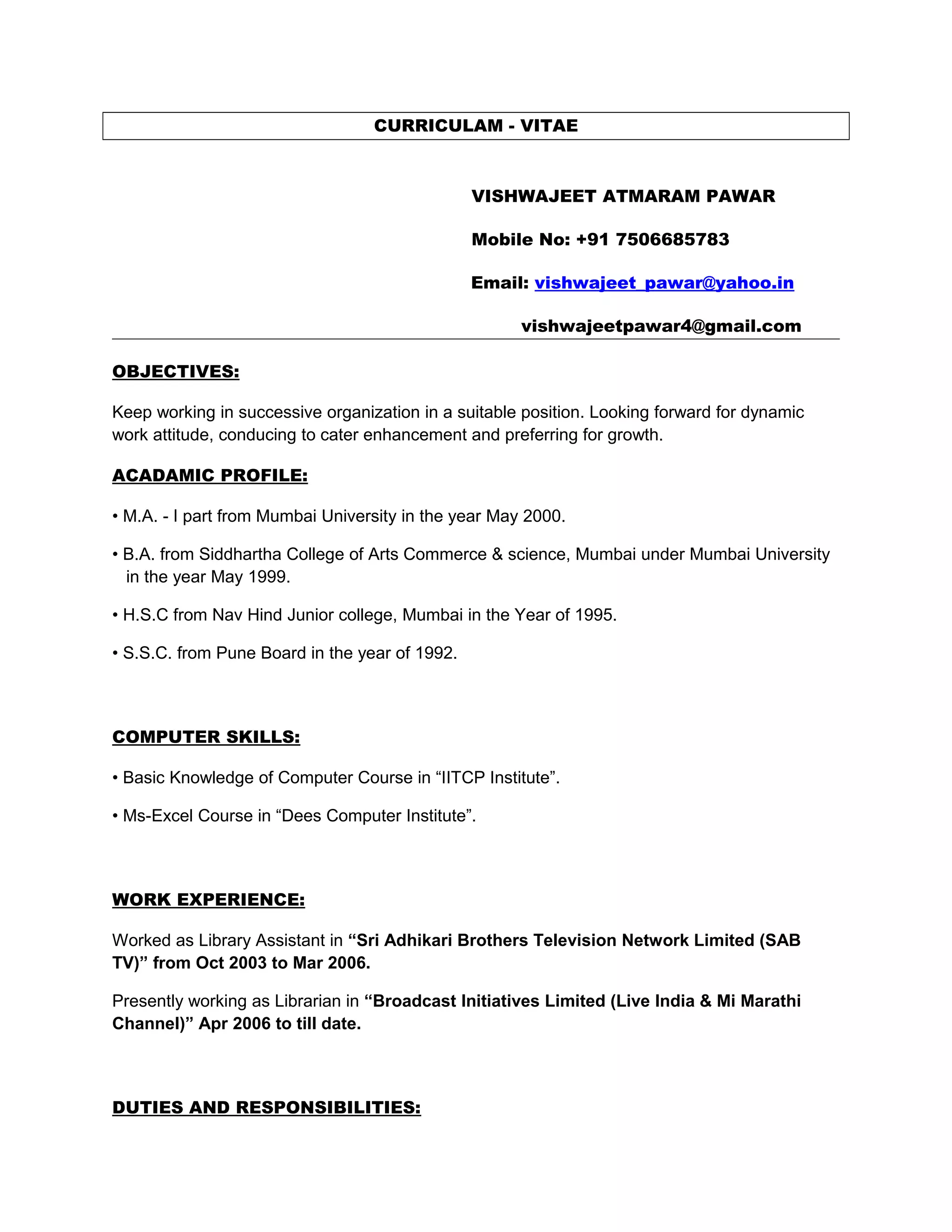 Vishwajeet's CV 1 | DOC