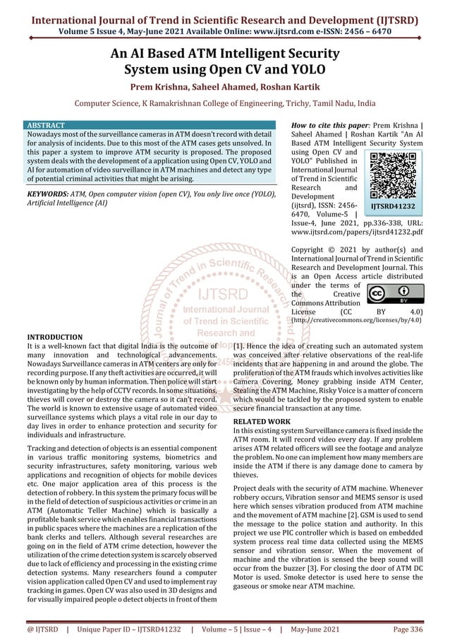 An AI Based ATM Intelligent Security System using Open CV and YOLO | PDF