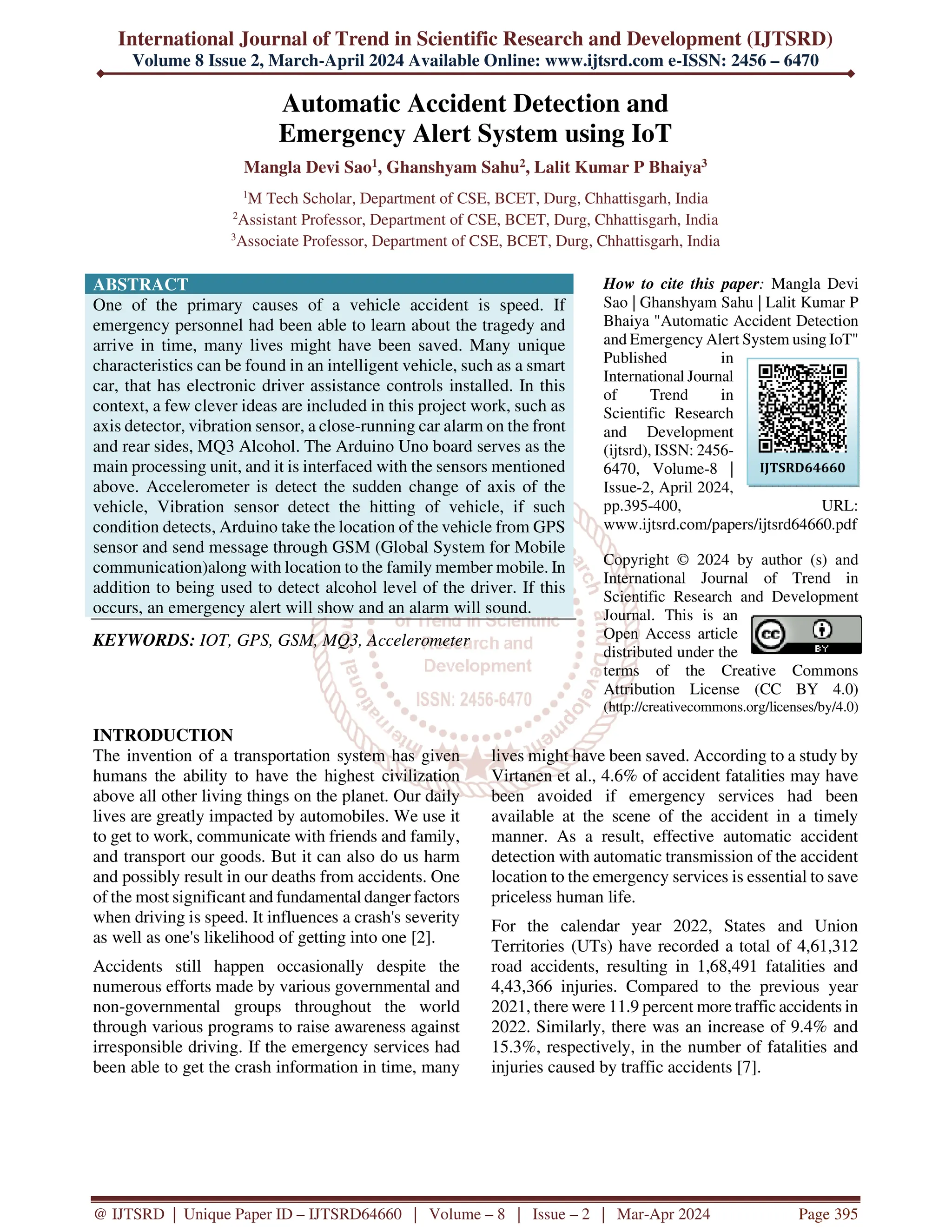 Automatic Accident Detection And Emergency Alert System Using Iot Pdf