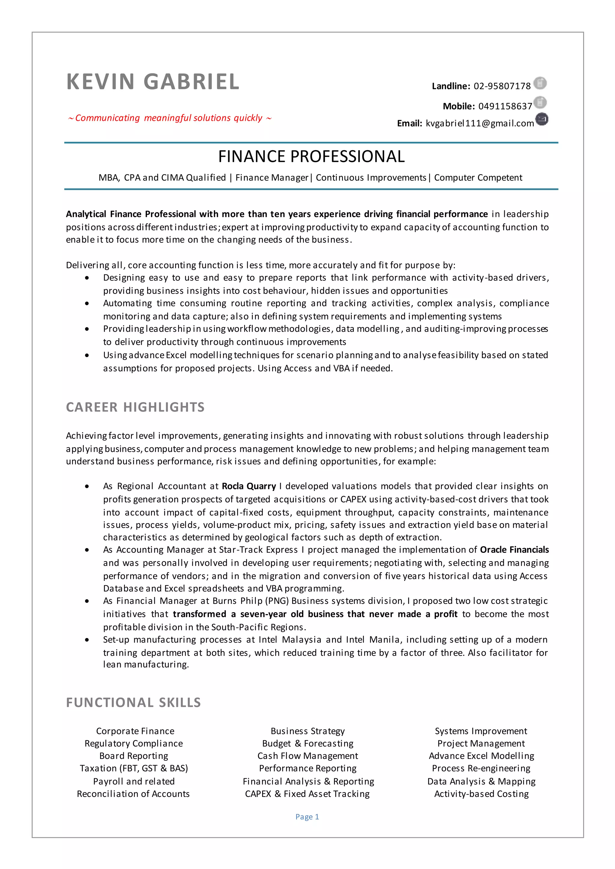 CV FM | DOCX | Business Accounting & Finance | Business