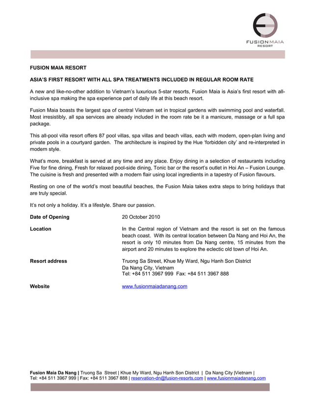 FMDN - Resort Fact Sheet | PDF