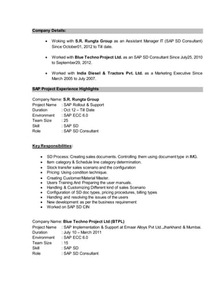 Ritesh SAP SD Resume | DOCX