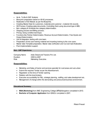 Ritesh SAP SD Resume | DOCX
