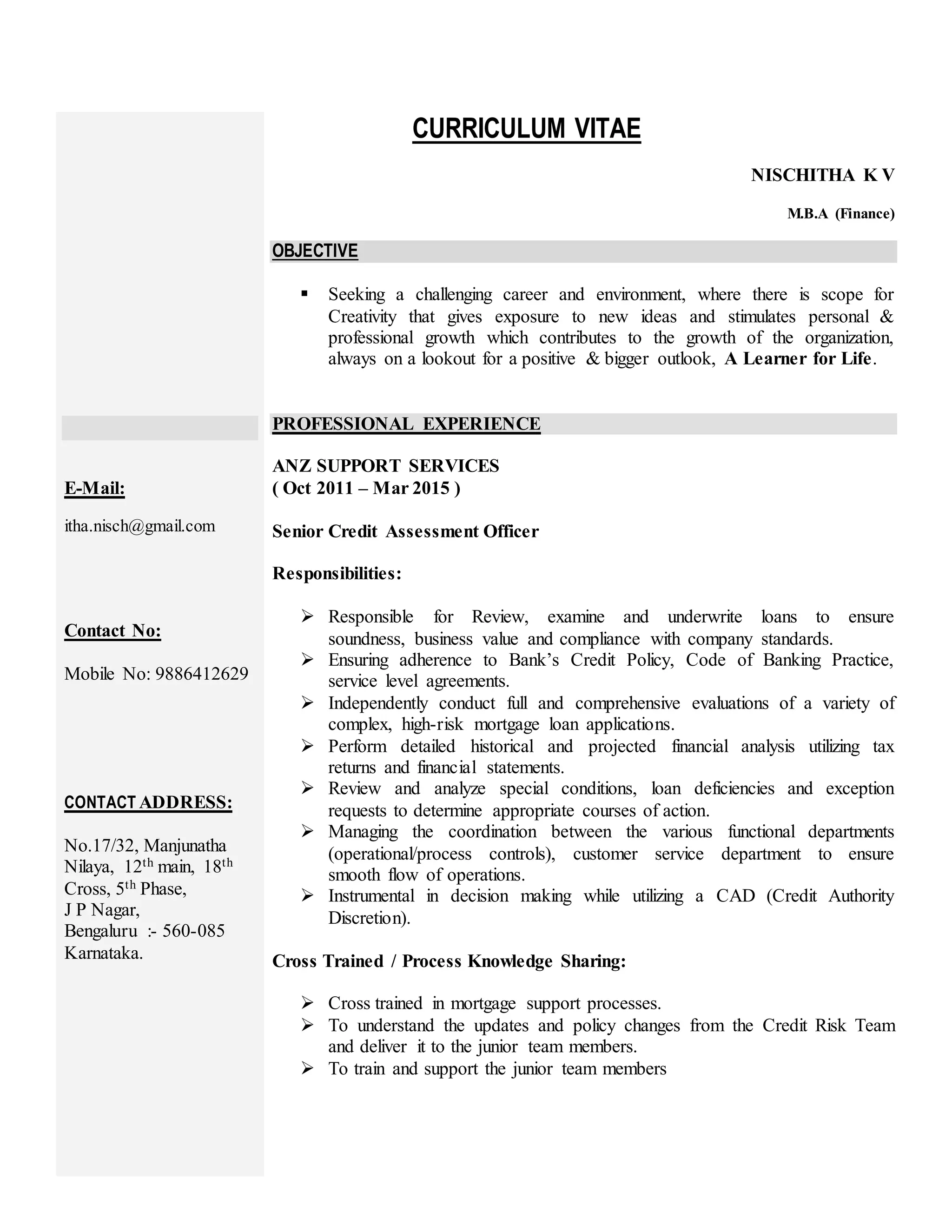 Nischitha K V.. Curriculum Vitae | DOCX
