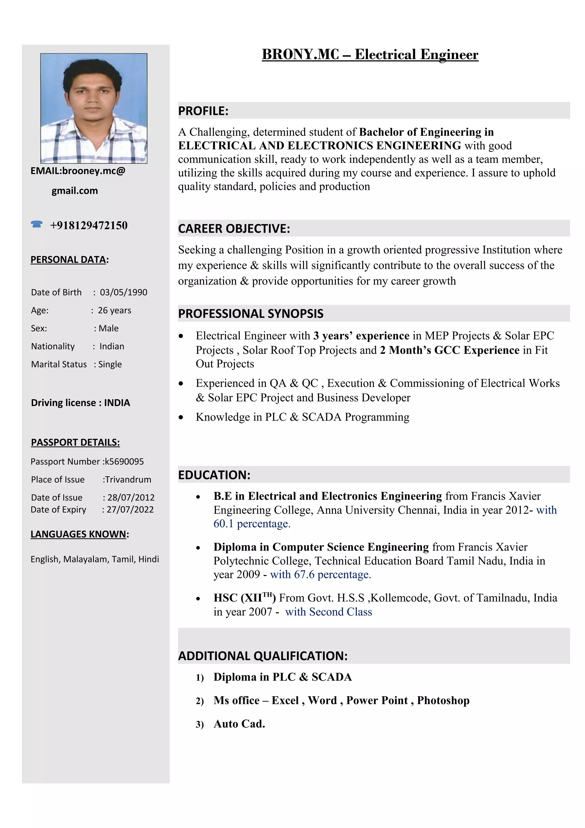 Brony Electrical Engineer INDIA | DOC