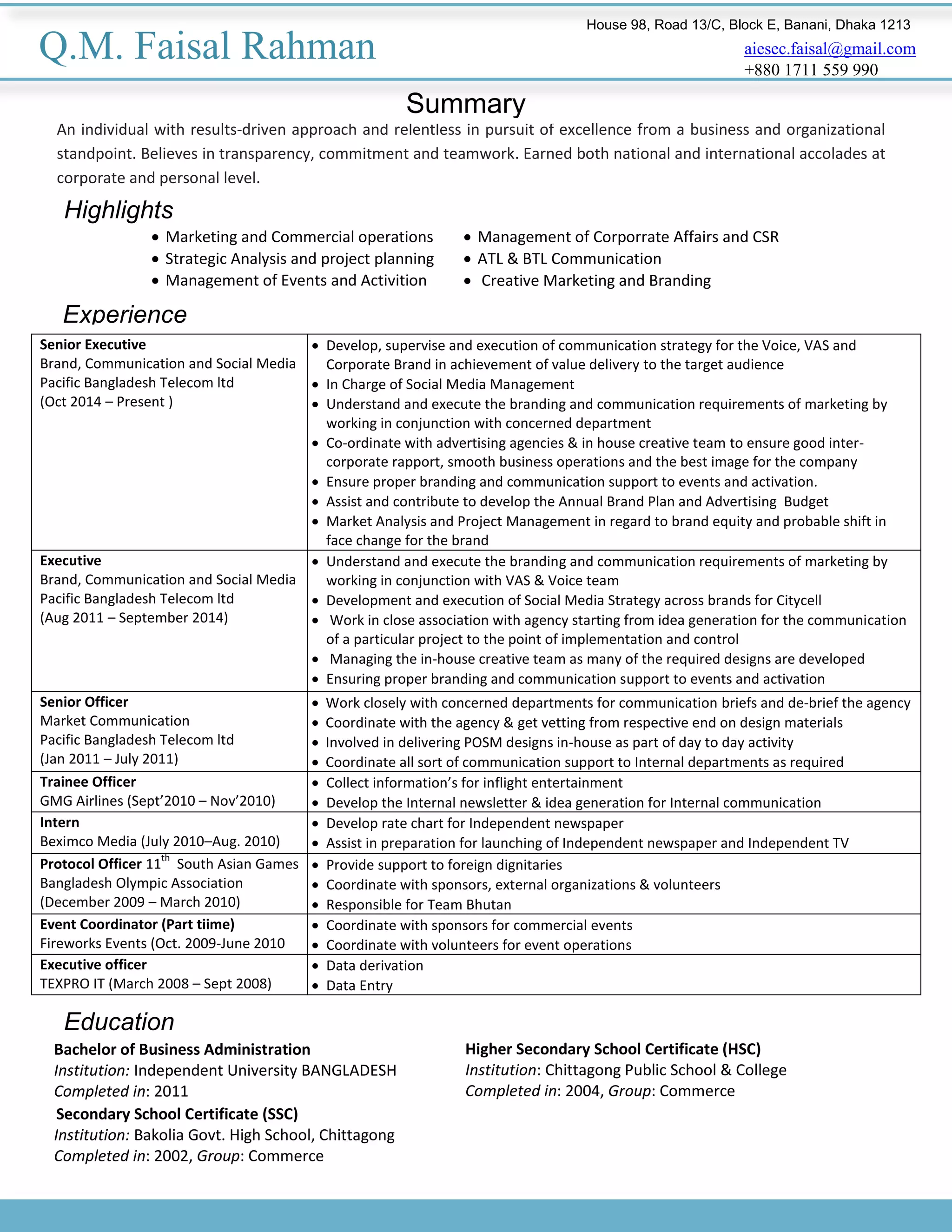 FAISAL RAHMAN CV_2Pg_ 2016 | PDF