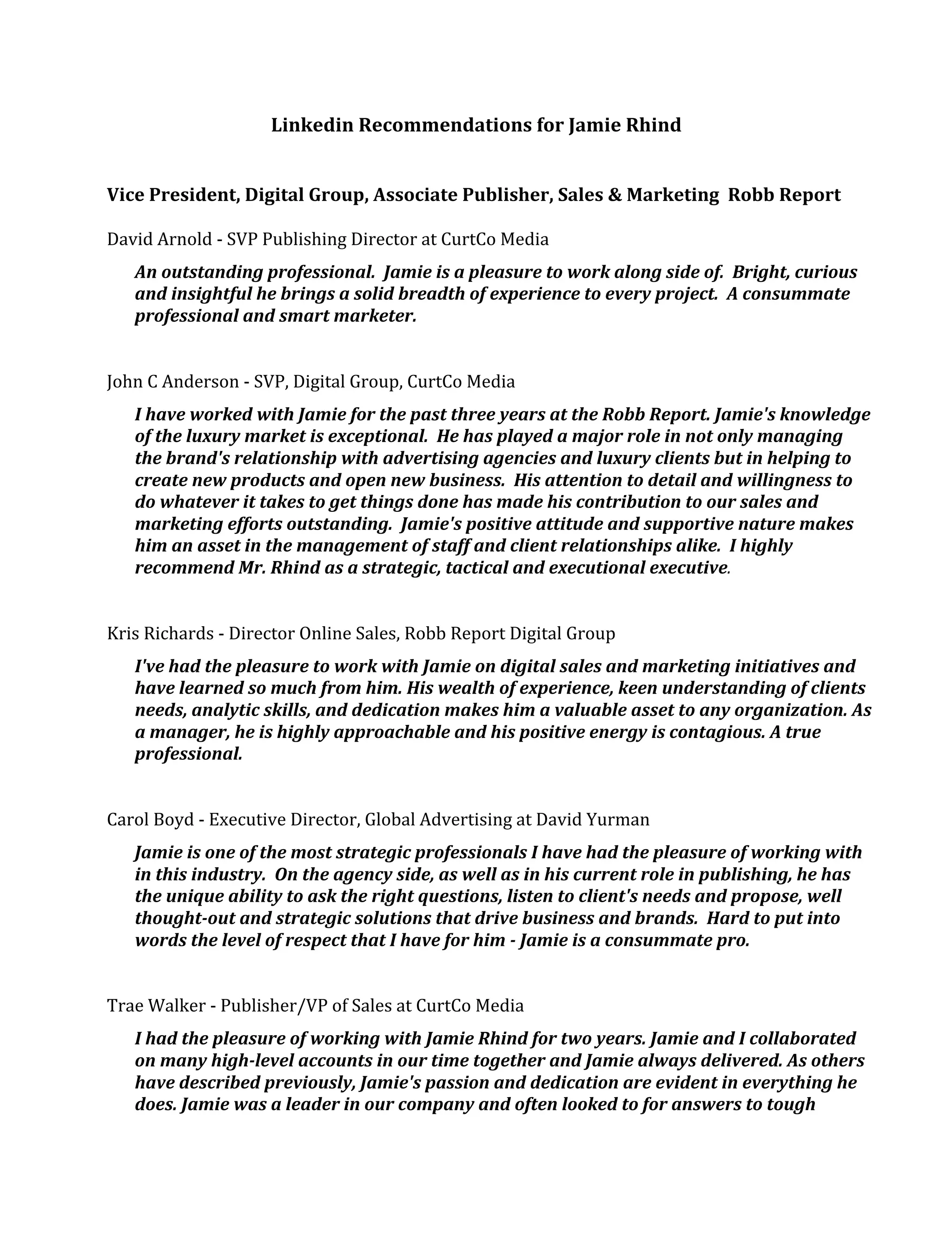 Jamie Rhind Recommendations | PDF | Media Industry | Industries