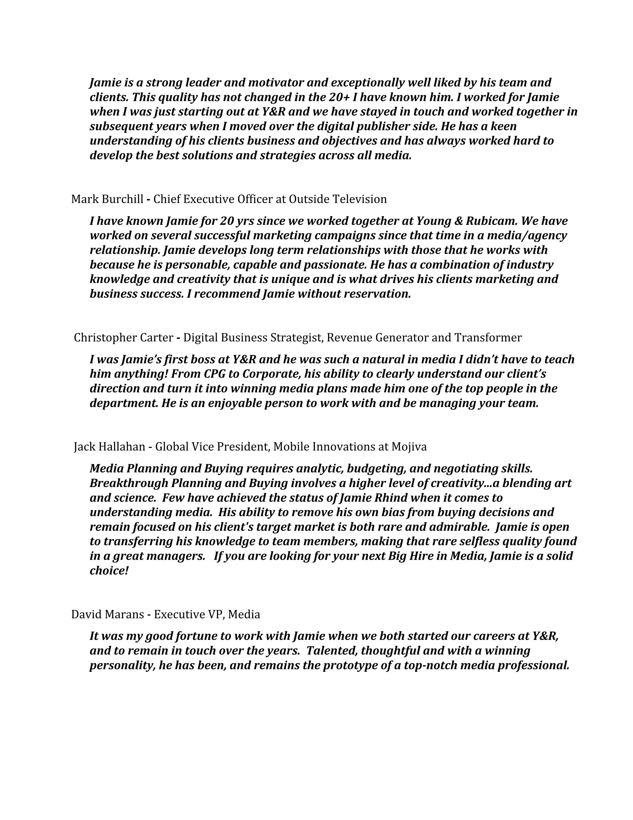 Jamie Rhind Recommendations | PDF | Media Industry | Industries