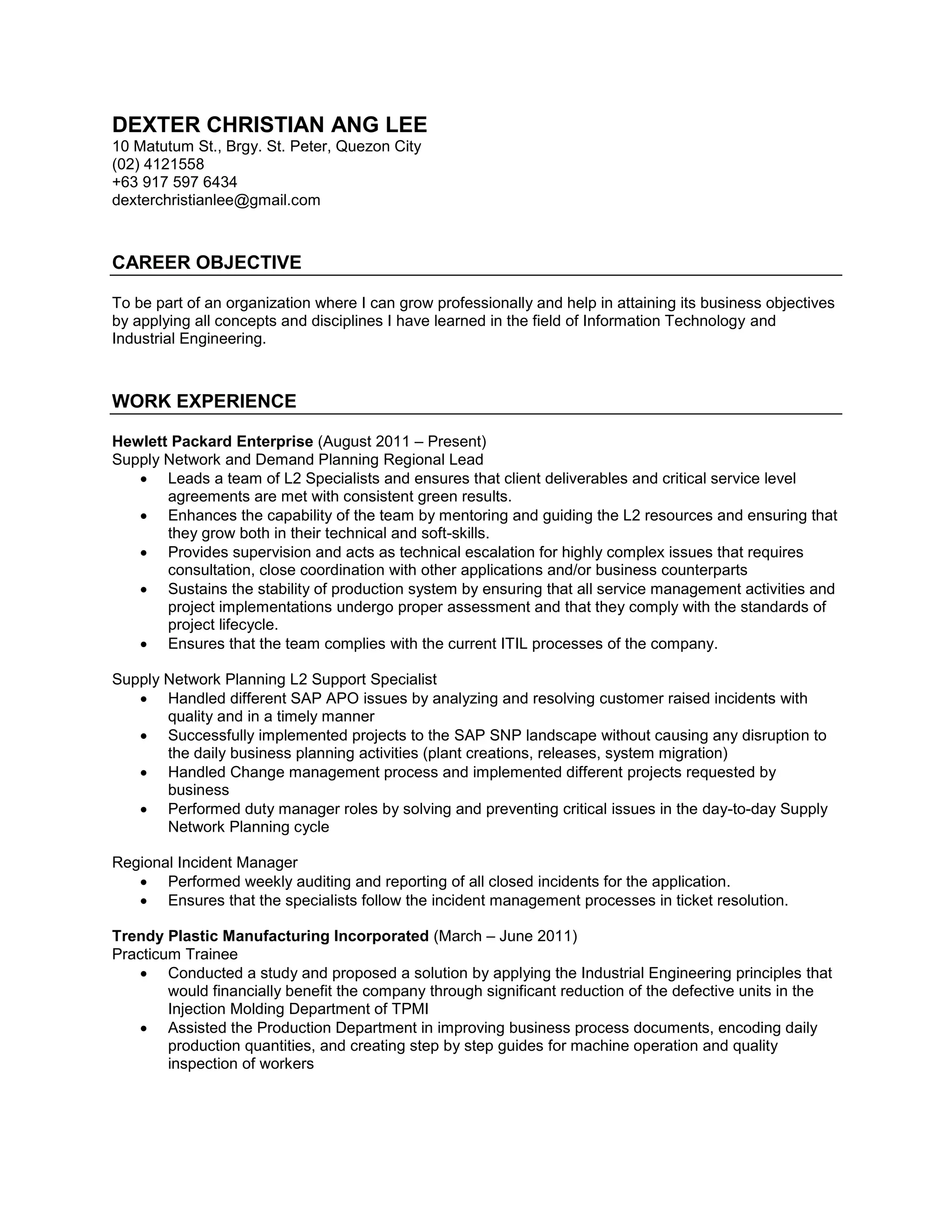 Dexter Christian Lee CV | PDF