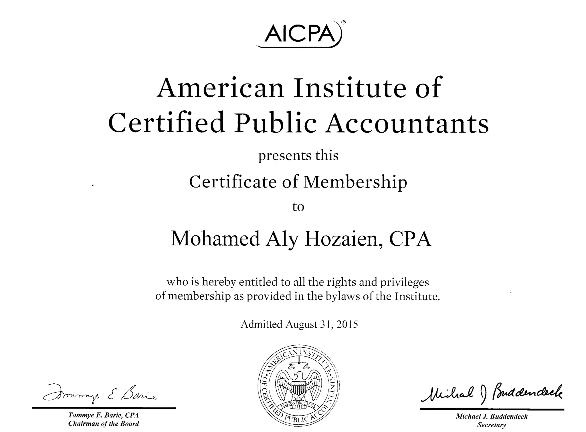 AICPA membership certificate | PPT