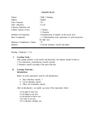 LESSON PLAN INDIKATOR 2 (INTRODUCING) | DOCX