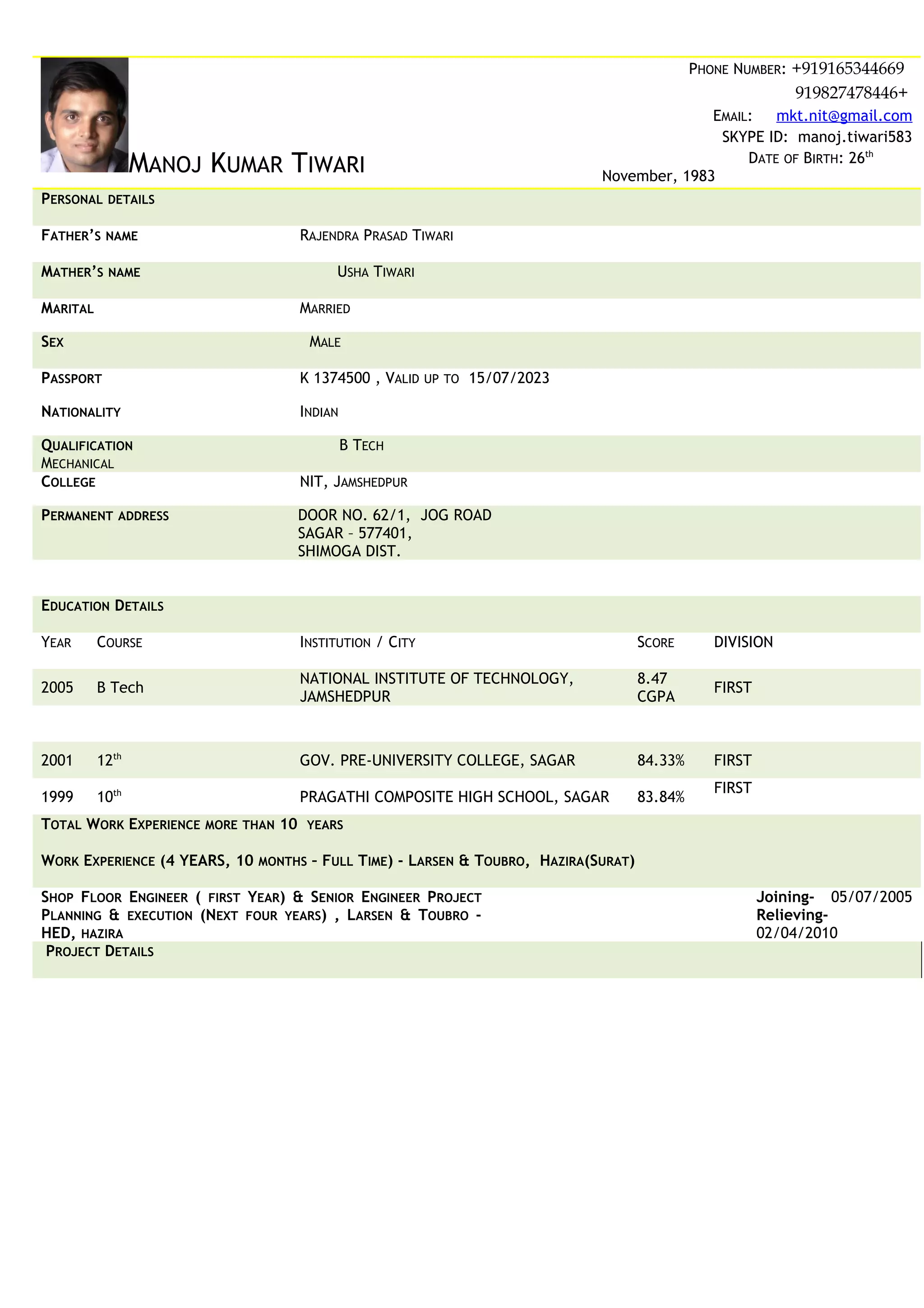 manoj cv planning | PDF