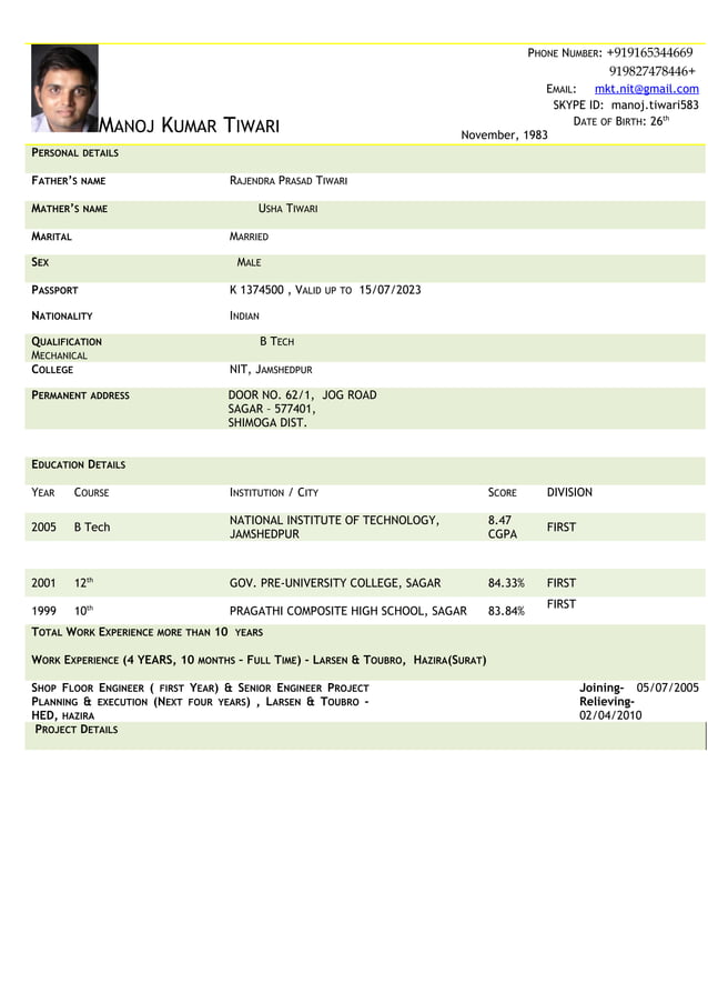 manoj cv planning | PDF