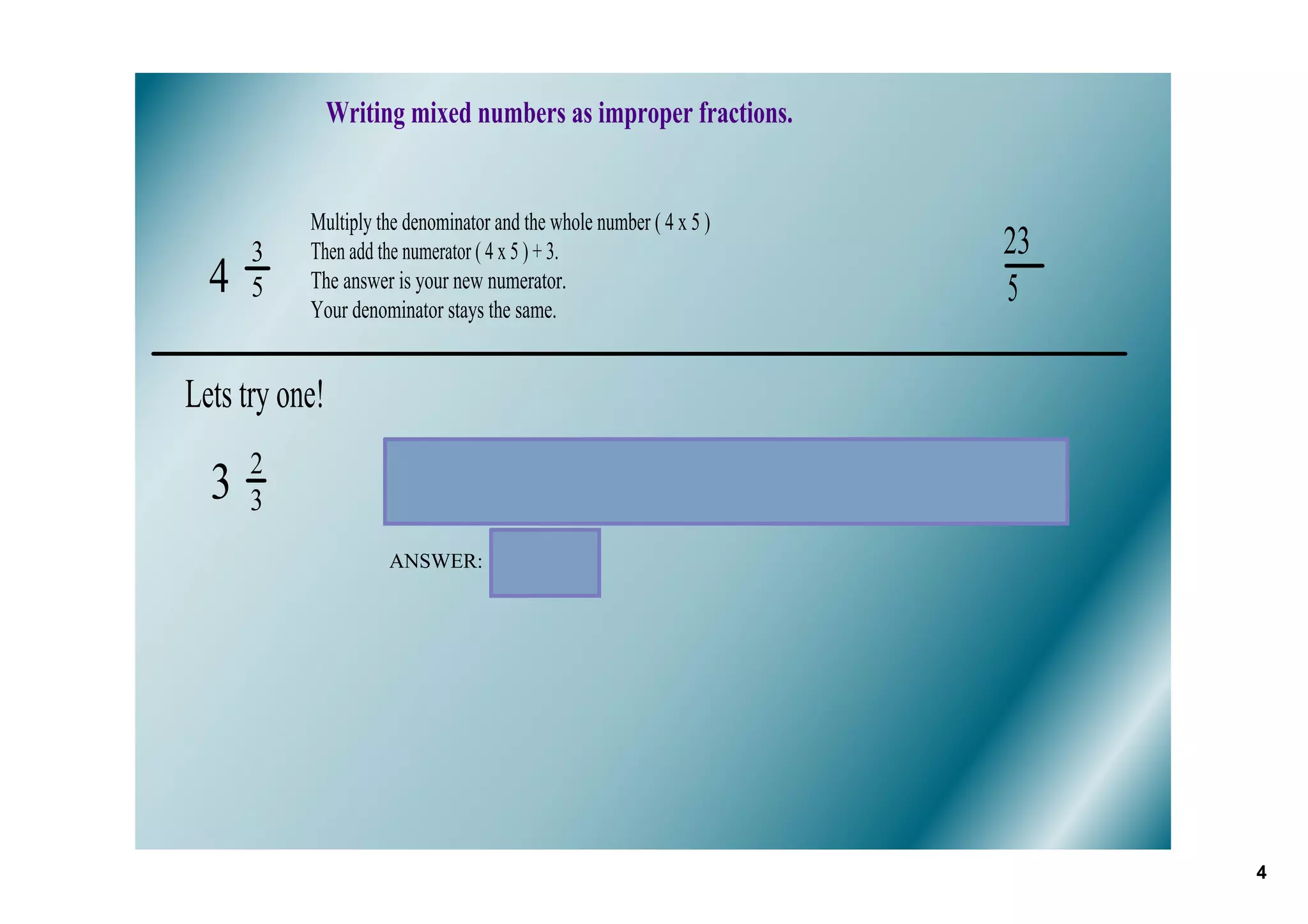 5.6 Mixed Numbers and Improper Fractions | PPT