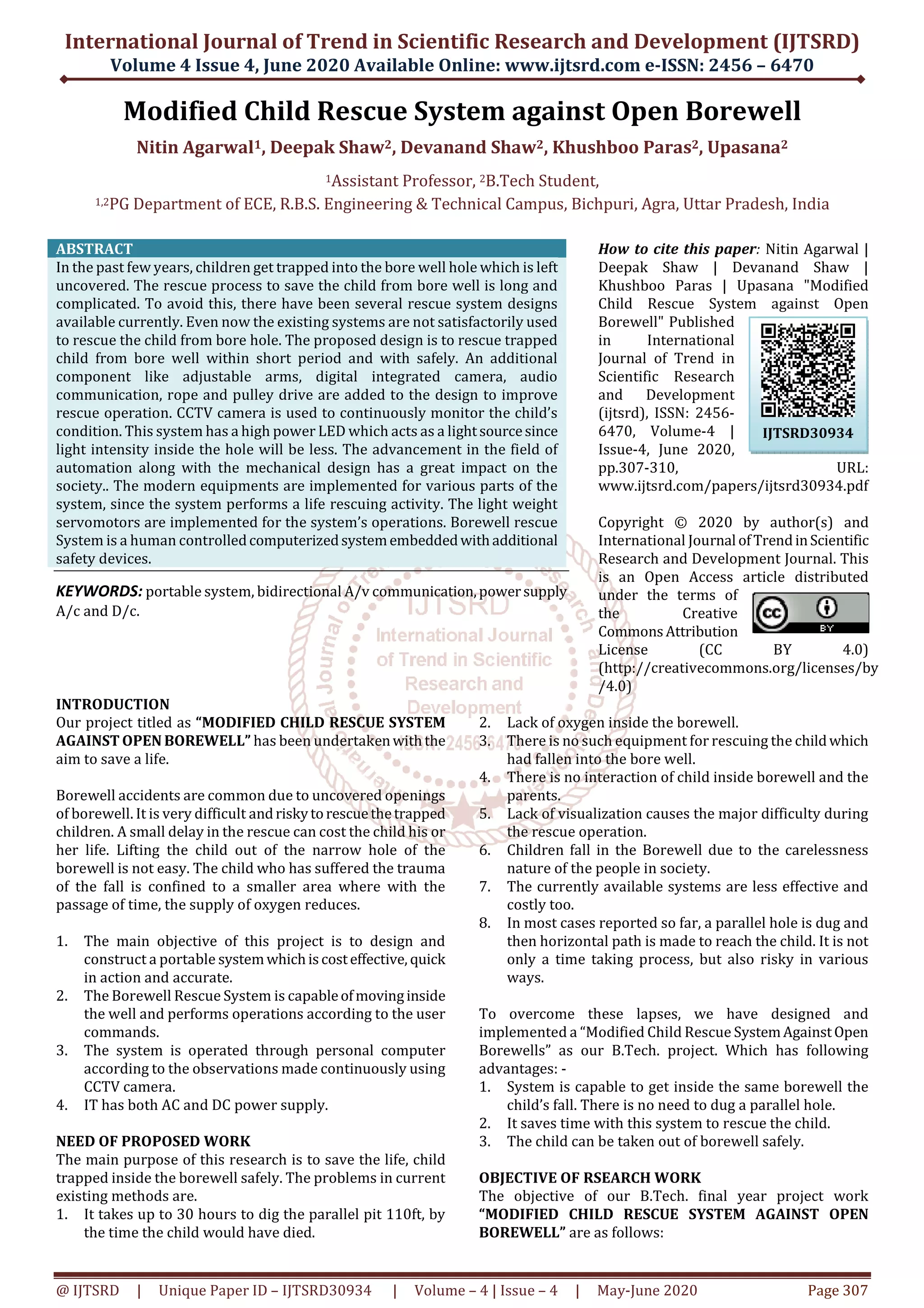 Modified Child Rescue System against Open Borewell | PDF