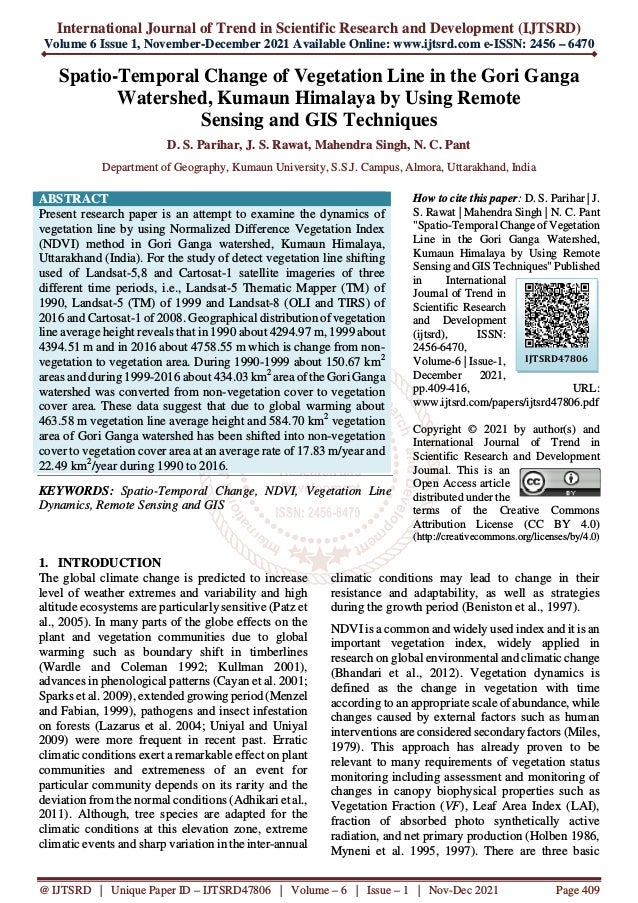 Spatio Temporal Change of Vegetation Line in the Gori Ganga Watershed, Kumaun Himalaya by Using ...