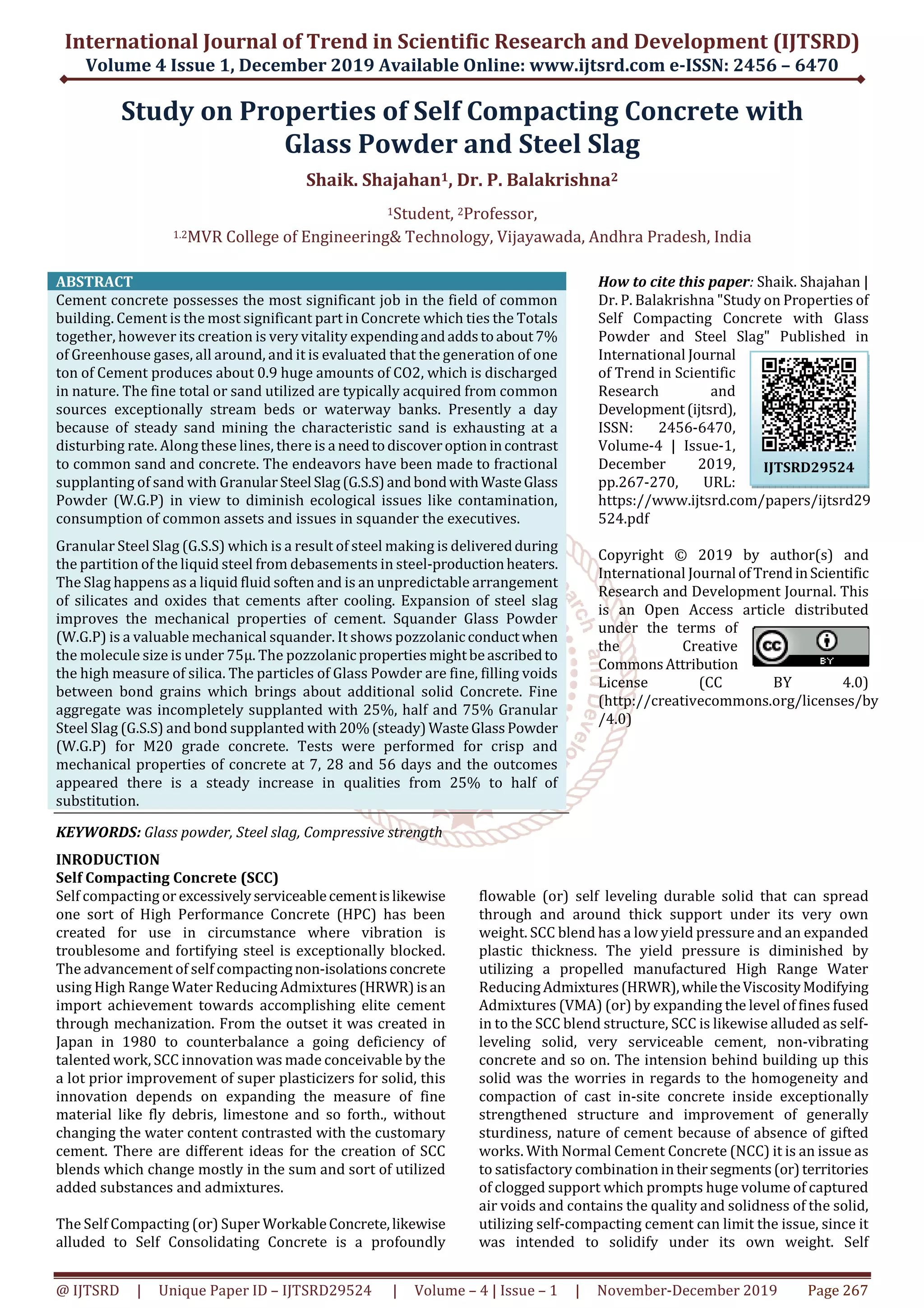 Study on Properties of Self Compacting Concrete with Glass Powder and ...