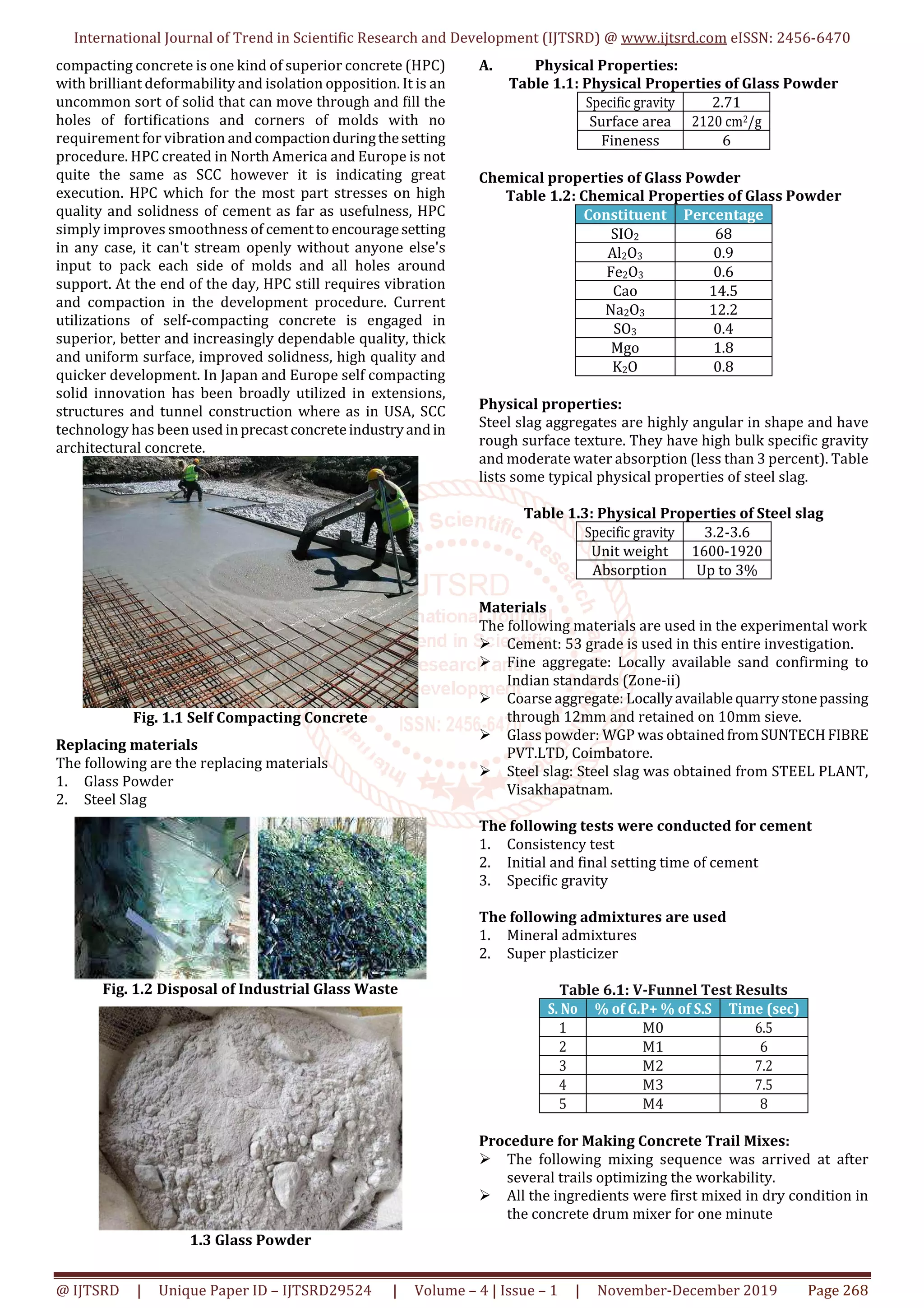 Study on Properties of Self Compacting Concrete with Glass Powder and Steel Slag | PDF
