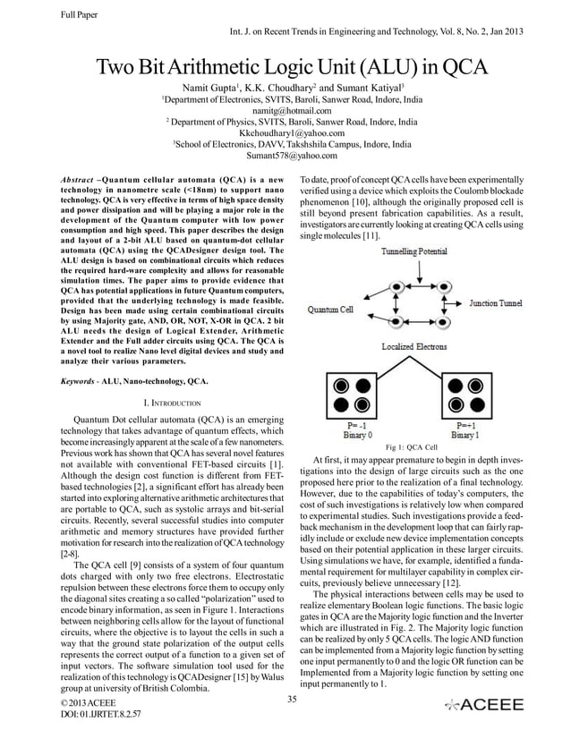 Two Bit Arithmetic Logic Unit (ALU) in QCA | PDF | Chemistry | Science