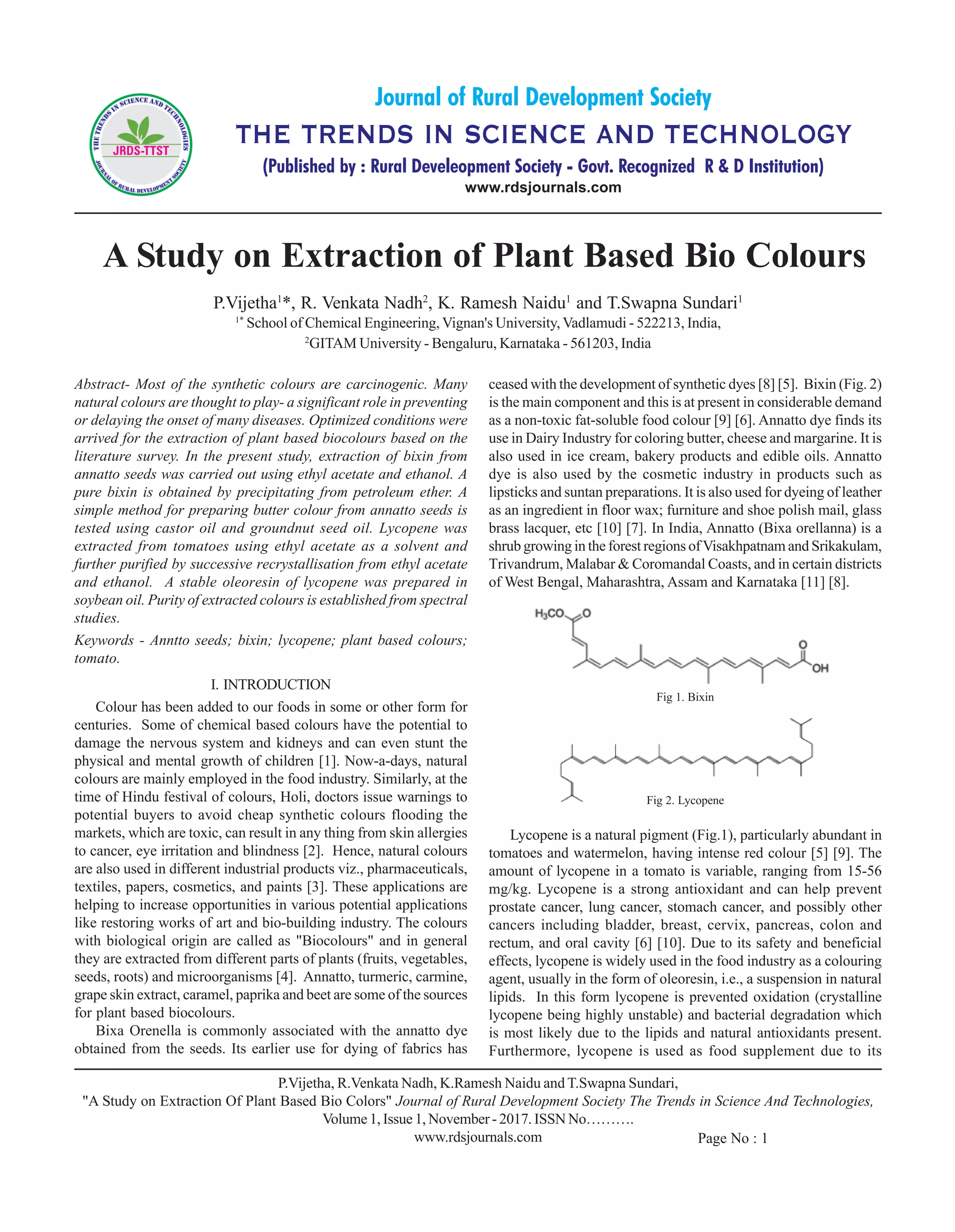 A Study on Extraction of Plant Based Bio Colours | PDF