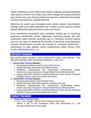 Silabus Training "Best Practice MENTORING SKILL" | PDF