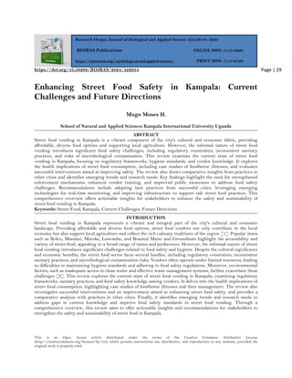 Enhancing Street Food Safety in Kampala: Current Challenges and Future ...