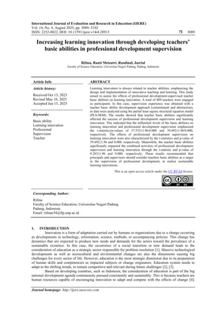 Increasing learning innovation through developing teachers’ basic abilities in professional ...