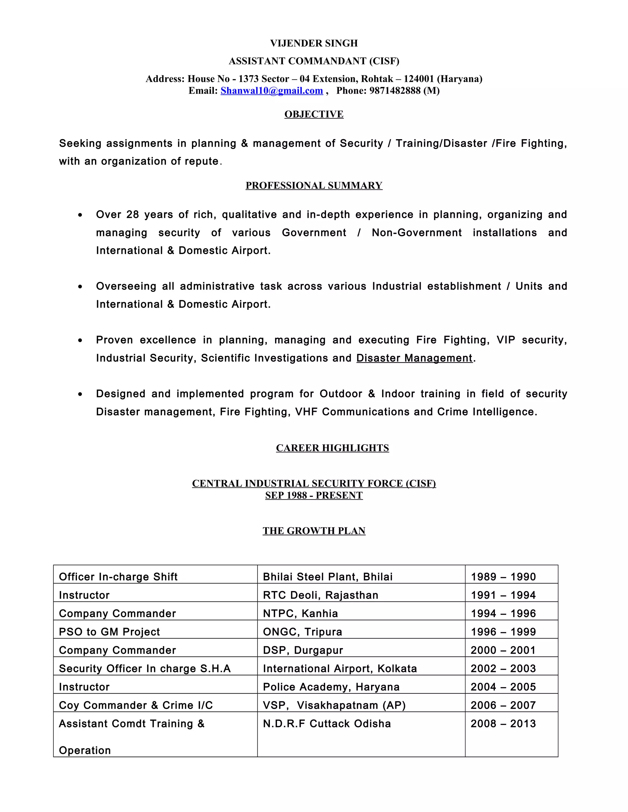 CV of Asstt Comdt Vijender Singh (2) | PDF