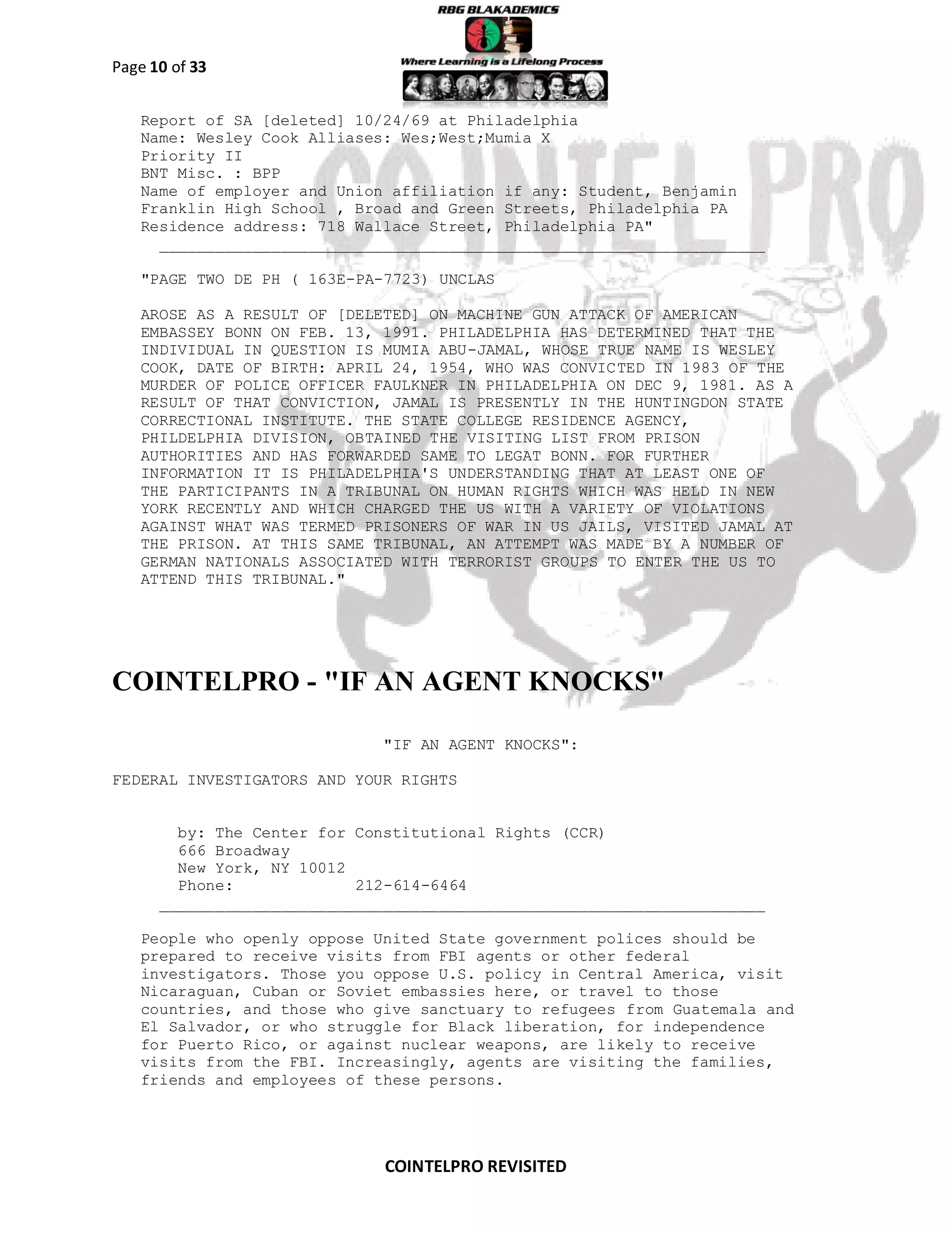 COINTELPRO REVISITED-FBI Domestic Intelligence Activities and the Sab…