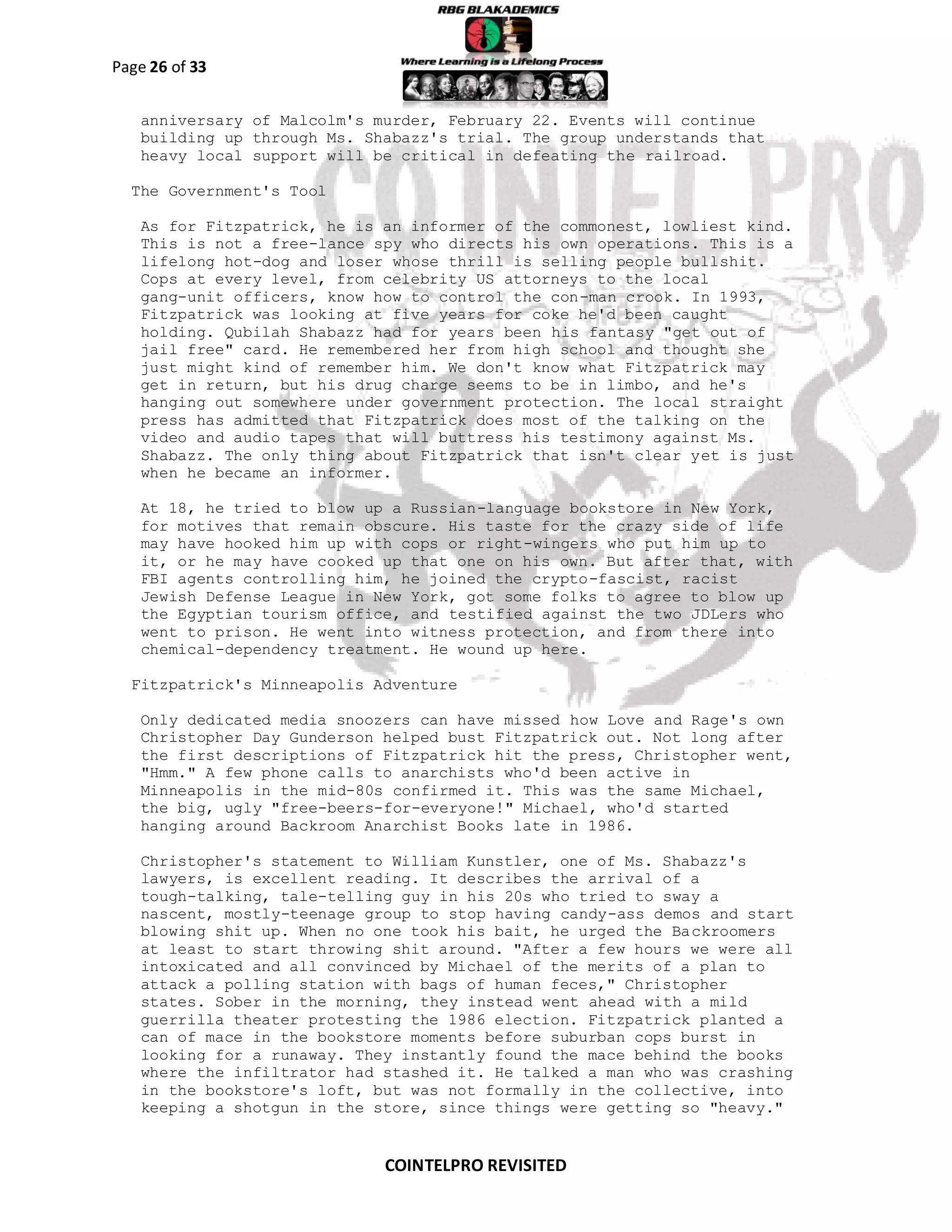COINTELPRO REVISITED-FBI Domestic Intelligence Activities and the Sab…