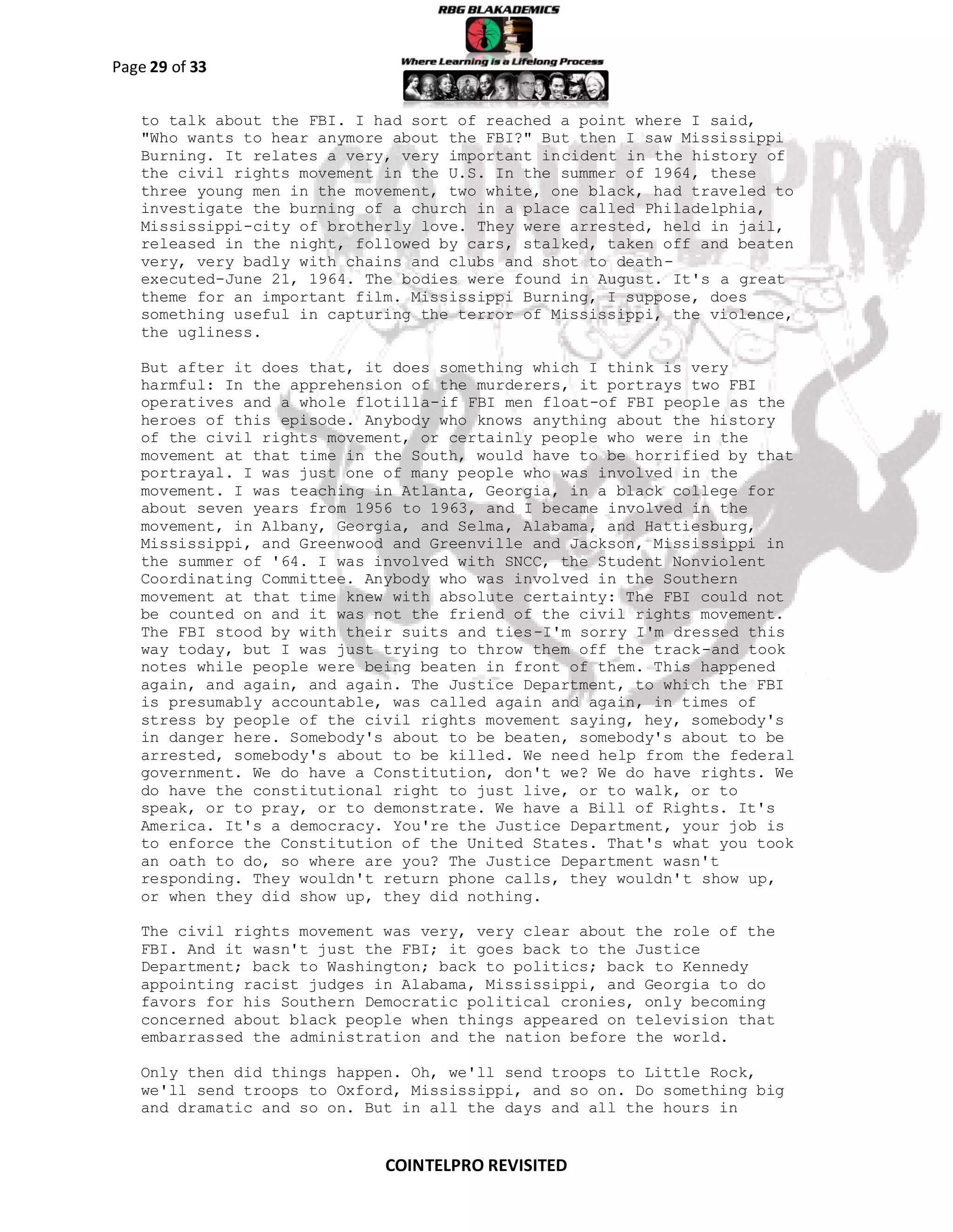 COINTELPRO REVISITED-FBI Domestic Intelligence Activities and the Sab…