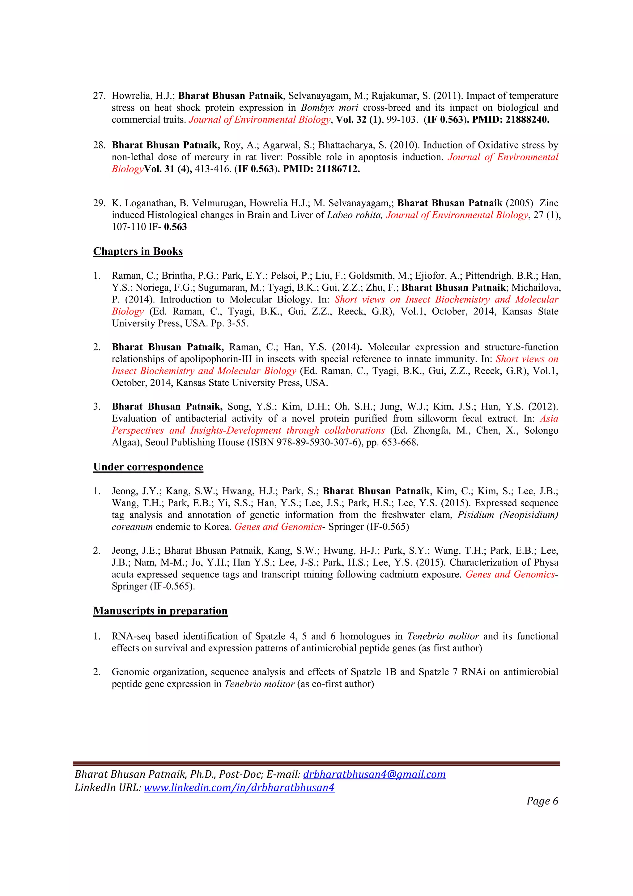 Dr. Bharat Bhusan Patnaik CV | PDF