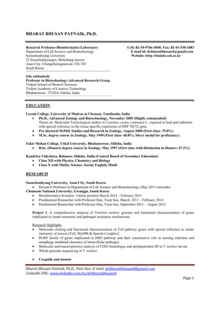 Dr. Bharat Bhusan Patnaik CV | PDF