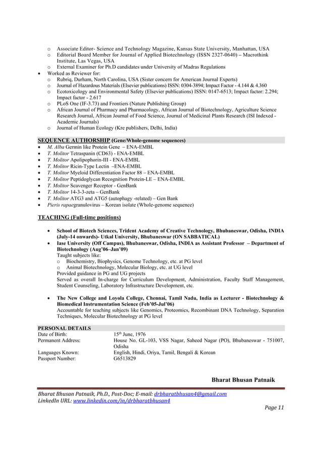Dr. Bharat Bhusan Patnaik CV | PDF