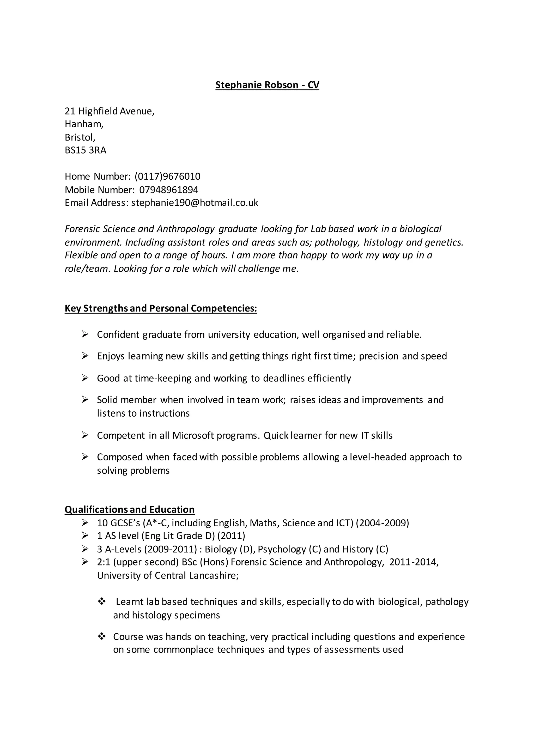 Stephanie Robson CV - Science | DOCX