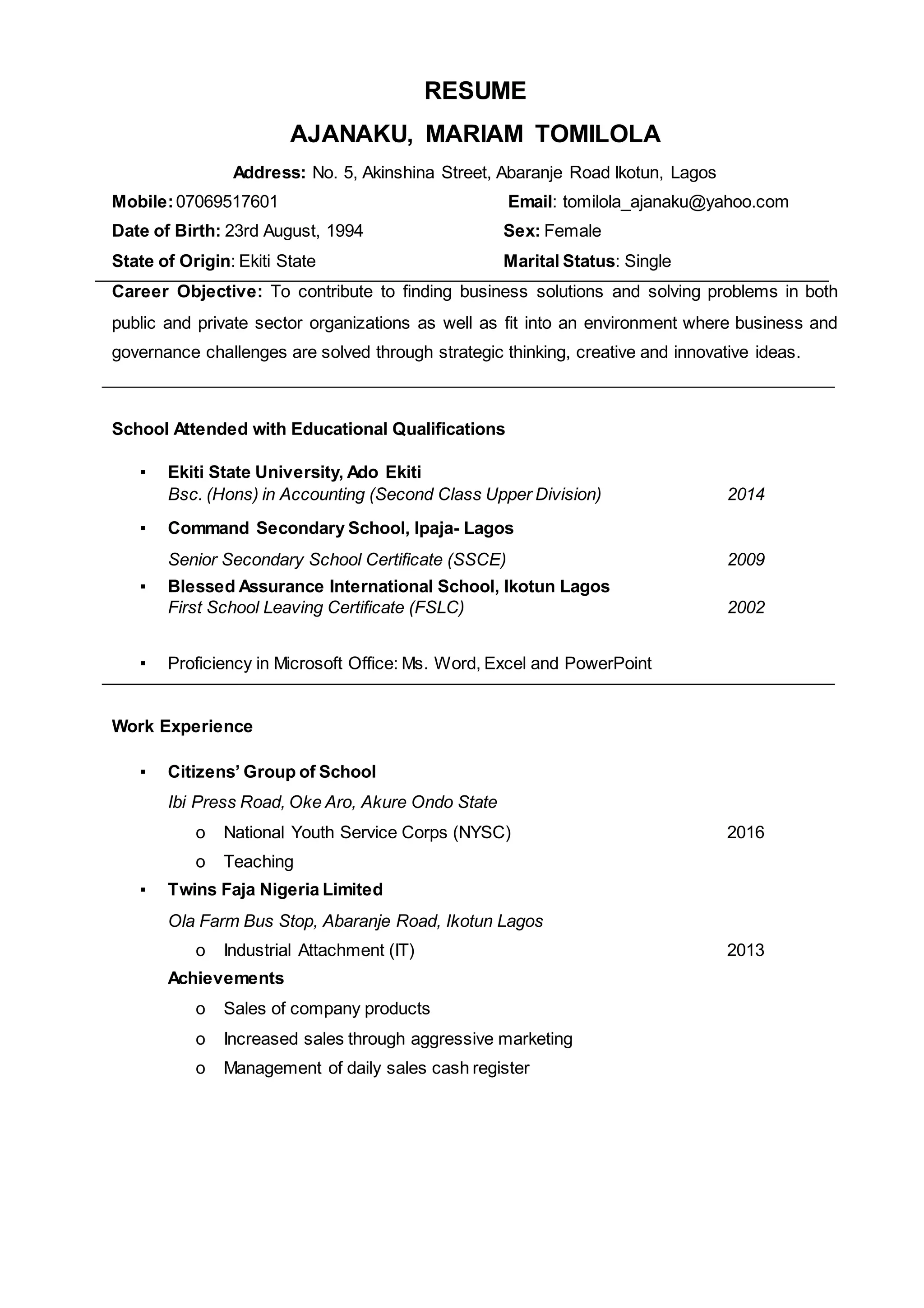 AjanakuTomilolaResume.. | DOCX