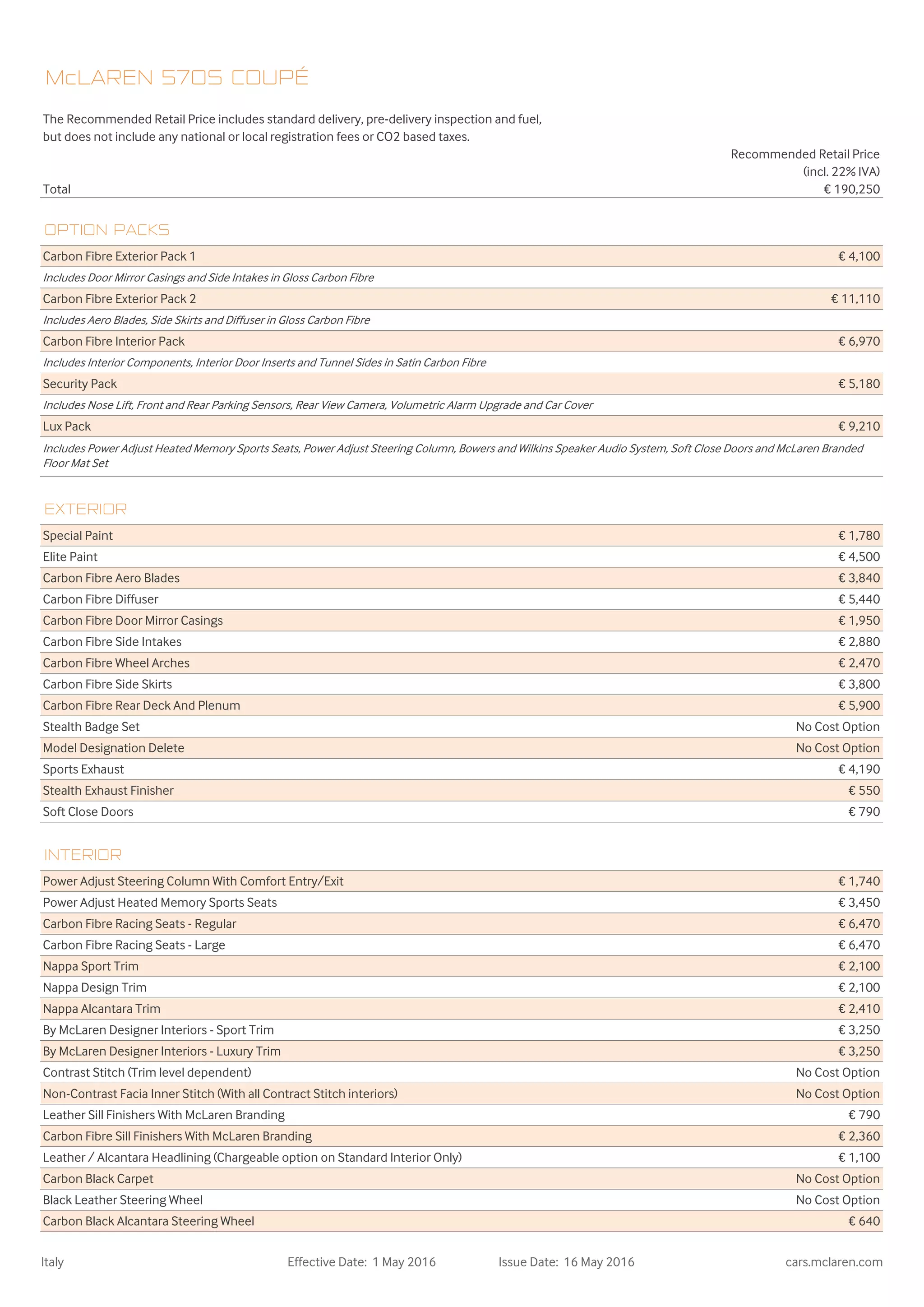 Listino Prezzi McLaren 570S | PDF