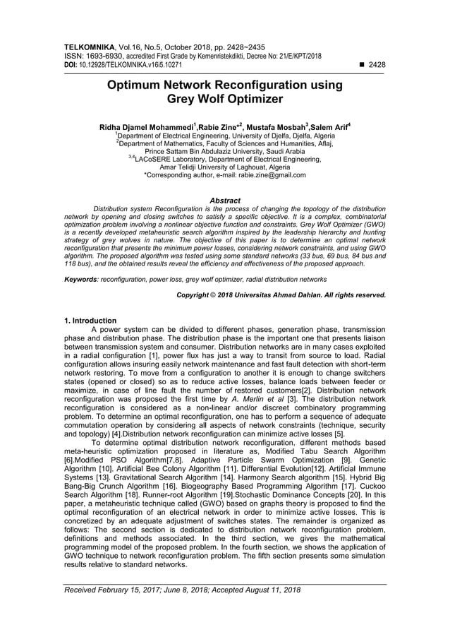 Optimum Network Reconfiguration Using Grey Wolf Optimizer Pdf 