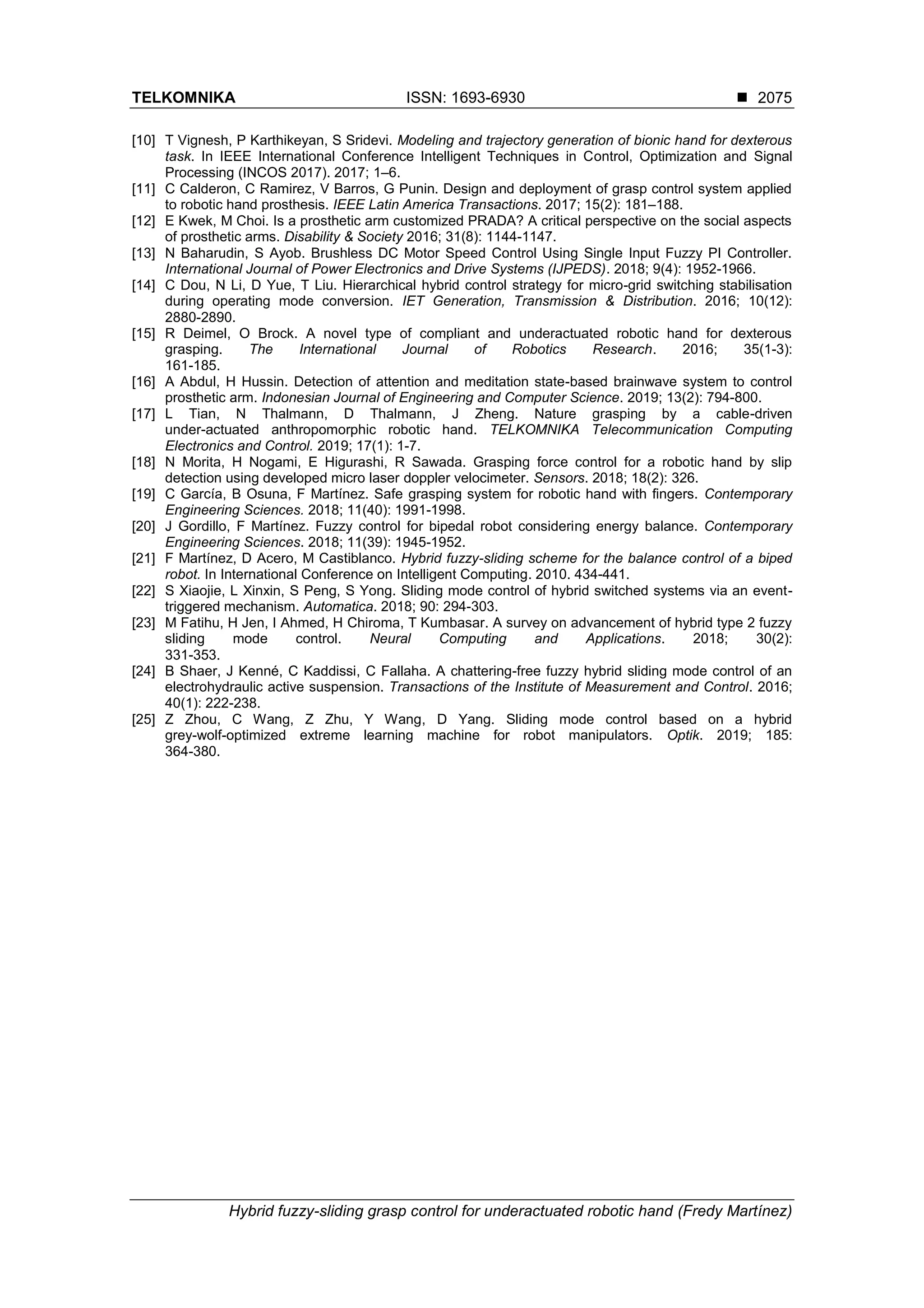 Hybrid fuzzy-sliding grasp control for underactuated robotic hand | PDF