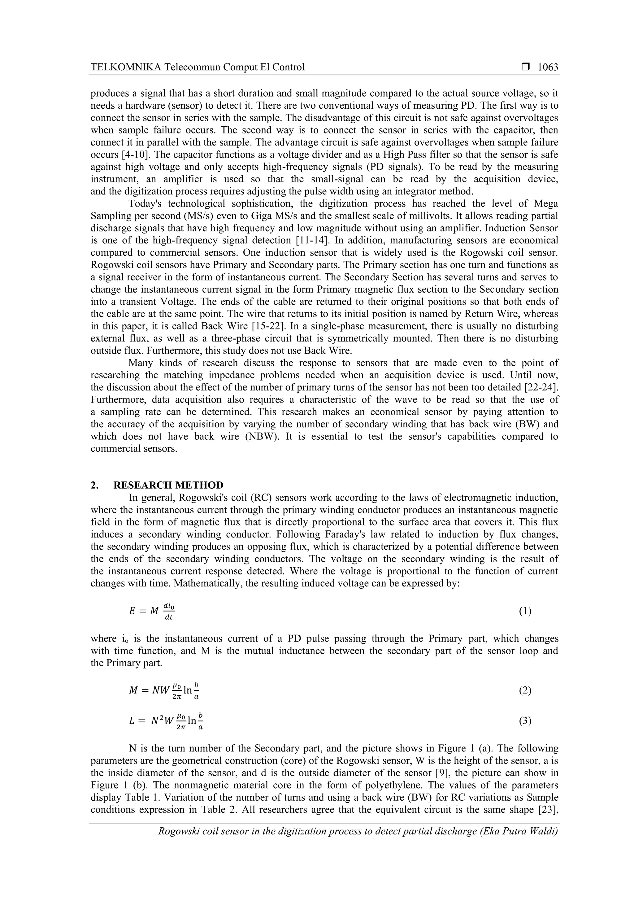 Rogowski coil sensor in the digitization process to detect partial discharge | PDF