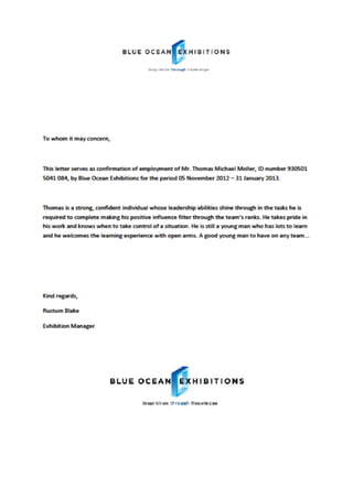 Blue Ocean Ex. - Letter of reference | PDF