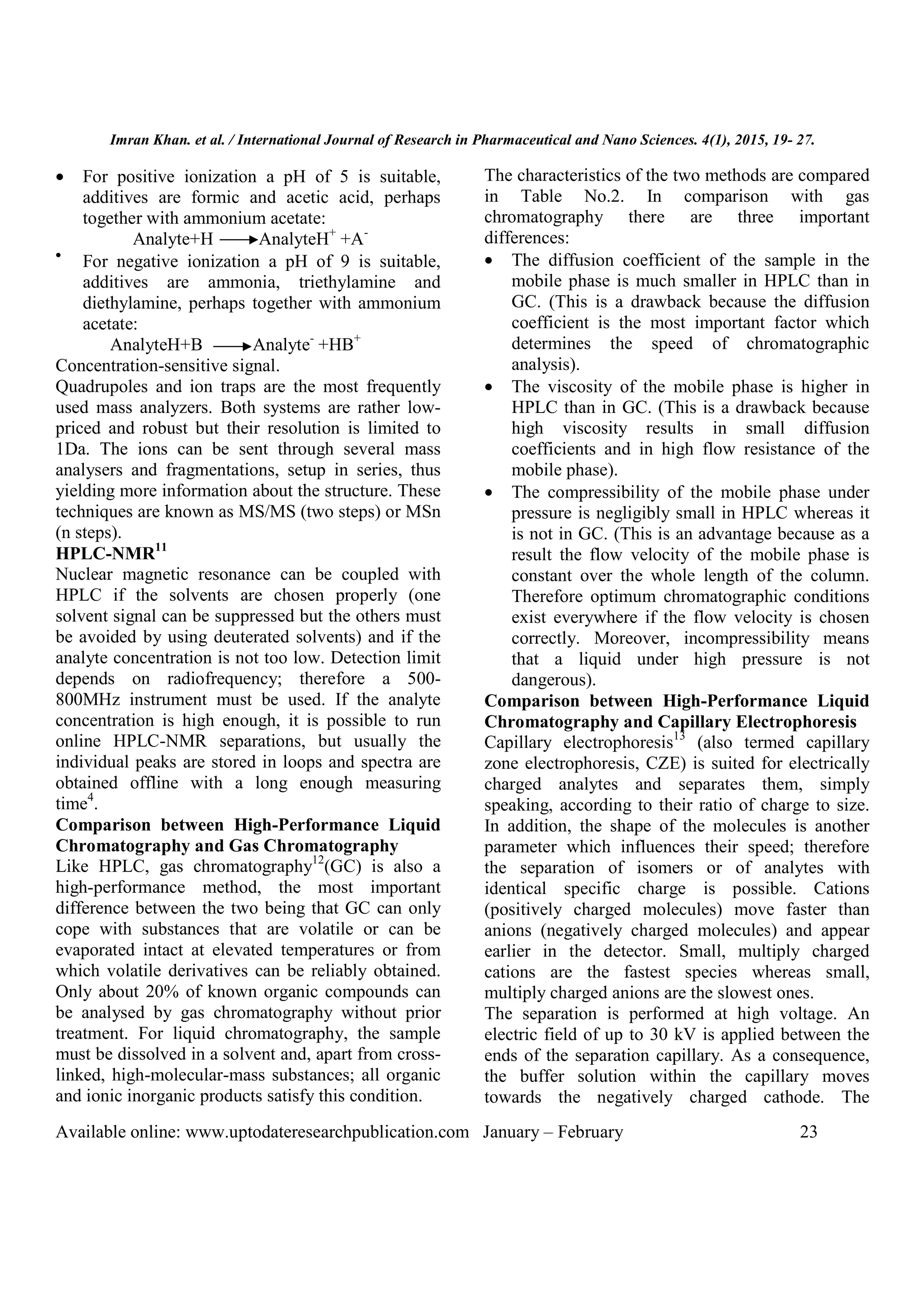 ANALYTICAL TECHNIQUES (CHROMATOGRAPHY, SPECTROSCOPY, ELECTROPHOROSIS ...
